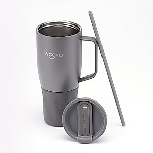 WOOVO 30 oz Tumbler with Handle and Straw - Insulated Double Wall Stainless Steel Water Bottle with SIlicone Boot - BPA Free Water Tumbler with Lid - Dishwasher Safe Cups Stay Hot Cold - Grey