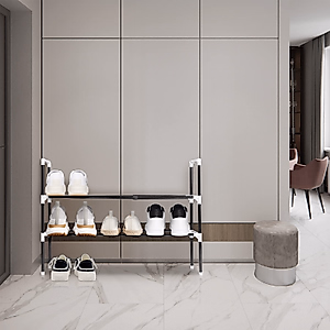 Kacimil Shoe Rack, Adjustable Shelf Shoe Organizer, Expandable Shoe Rack for Closet, Entryway Shoe Storage, Free Standing Stackable Sturdy Metal Structure - 2 Tier