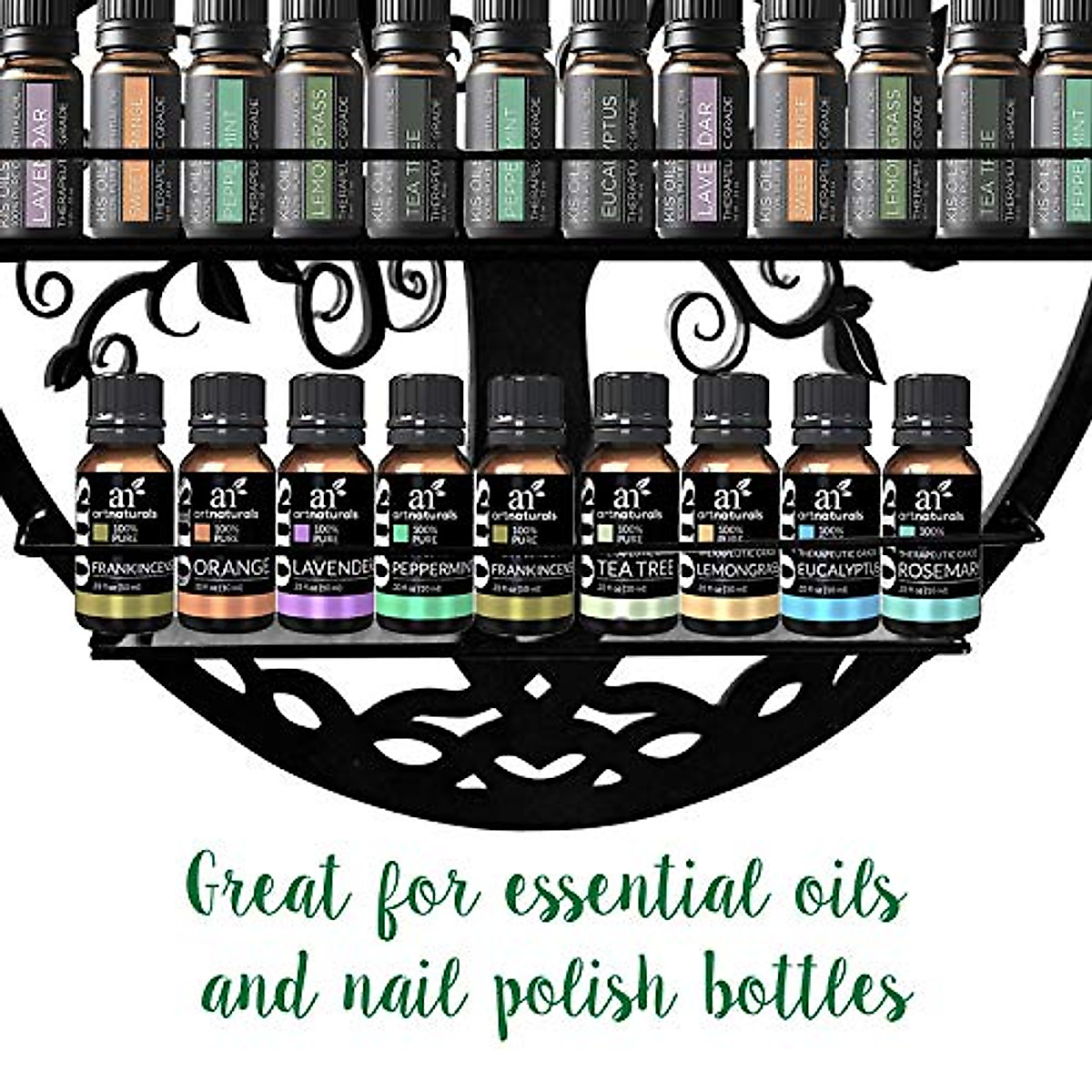 SoCal Buttercup Essential Oils & Nail Polish Organizer - Display Holder Storage Shelf from Oval Black with Tree Silhouette - Wall Mounted Round Rack Oil Bottle Storage (Black)