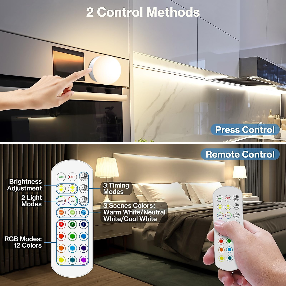 Cadrim Rechargeable Light Bulb, Battery Operated Emergency Lamp with Remote LED Bulbs Detachable Charging Wall Sconce 3 Color, RGB, Timer, Dimmer, E26/E27, for Non-Hardwired, Power Outage, 1 Pack