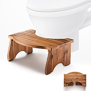 HOLANA Acacia Poop Stool for Bathroom Adults - 7.2" Squatting Toilet Stool for Kids - Pooping Stool Squat with Anti Slip Layer - Bathroom Stools for Sitting/Travel (Acacia Wood Foldable)
