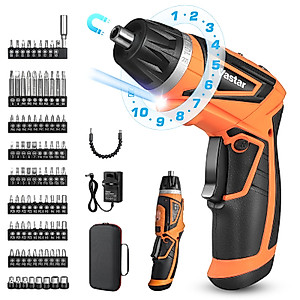Vastar 8V Cordless Electric Screwdriver, 89Pcs Rechargeable Power Magnetic Screwdriver Kit in Carrying Case, with 10+1 Torque Settings, Dual Position Handle, Battery Indicator, Flexible Shaft, LED