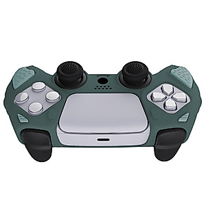 PlayVital Knight Edition Templeton Gray & Jade Grey Two Tone Anti-Slip Silicone Cover Skin for ps5 Controller, Soft Rubber Case for ps5 Wireless Controller with Thumb Grip Caps