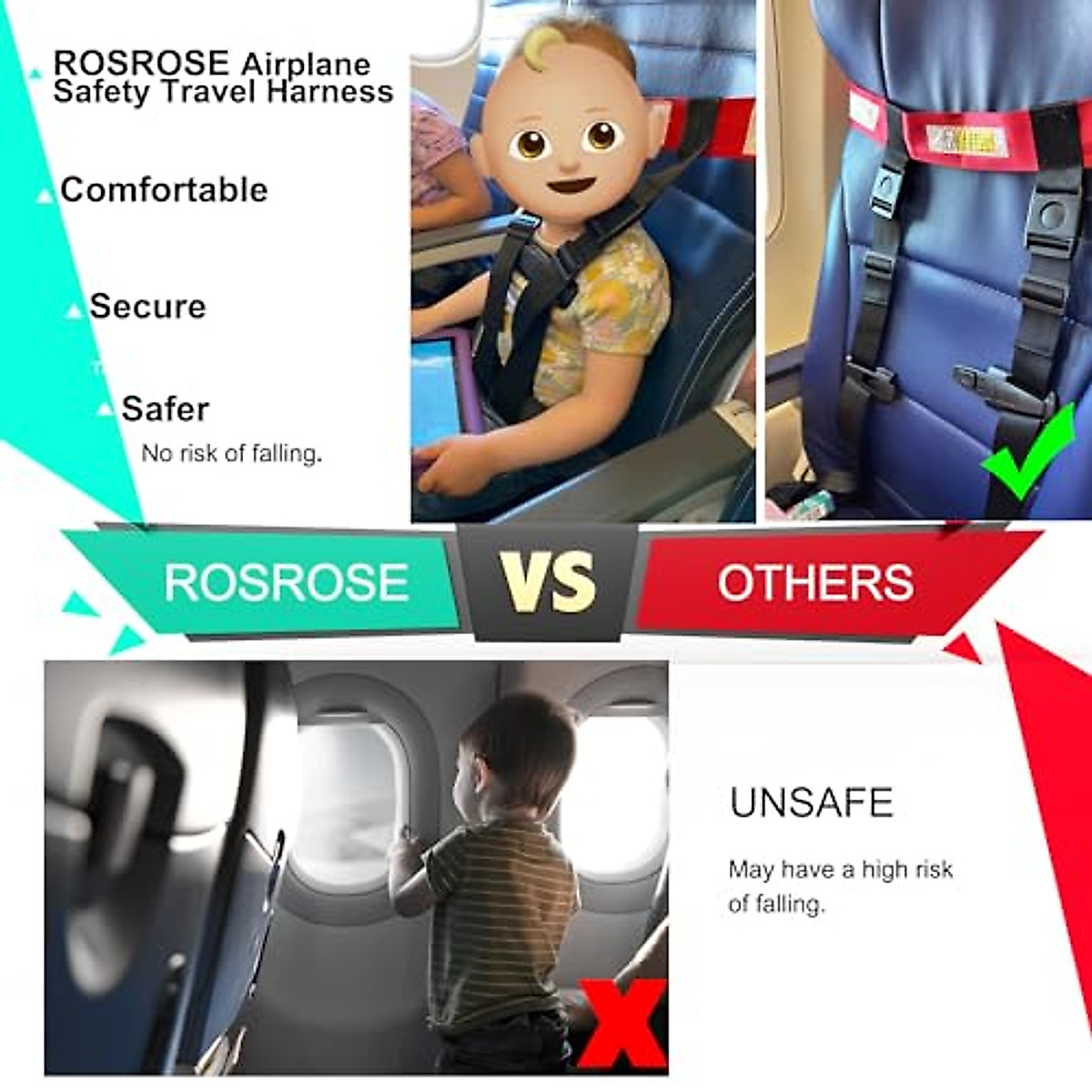 ROSROSE Child Airplane Safety Travel Harness, Airplane Travel Accessories for Kid Toddler, Child Aviation Flight Seat Device, Safety Restraint System Keep Your Child Safe (Not Suitable for Vehicles)