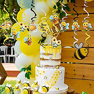 UOMNICUE Bee Hanging Swirl Decorations,30 PCS Double Sided Bumble Bee Swirls Foil Ceiling Streamers Honey Bee Theme Party Supplies for Kids Birthday Baby Shower Bee Day Spring Summer Party Decoration