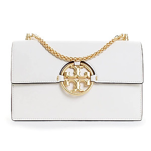 Tory Burch Womens Miller Leather Convertible Shoulder Handbag Ivory Medium