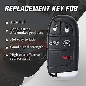 Keymall Smart Car Key Fob Keyless Entry Remote Replacement 5 Buttons for Chrysler 200 300 for Dodge Charger Challenger 2019 2020 2021 4A Chip (M3M-40821302 68155687 AB)