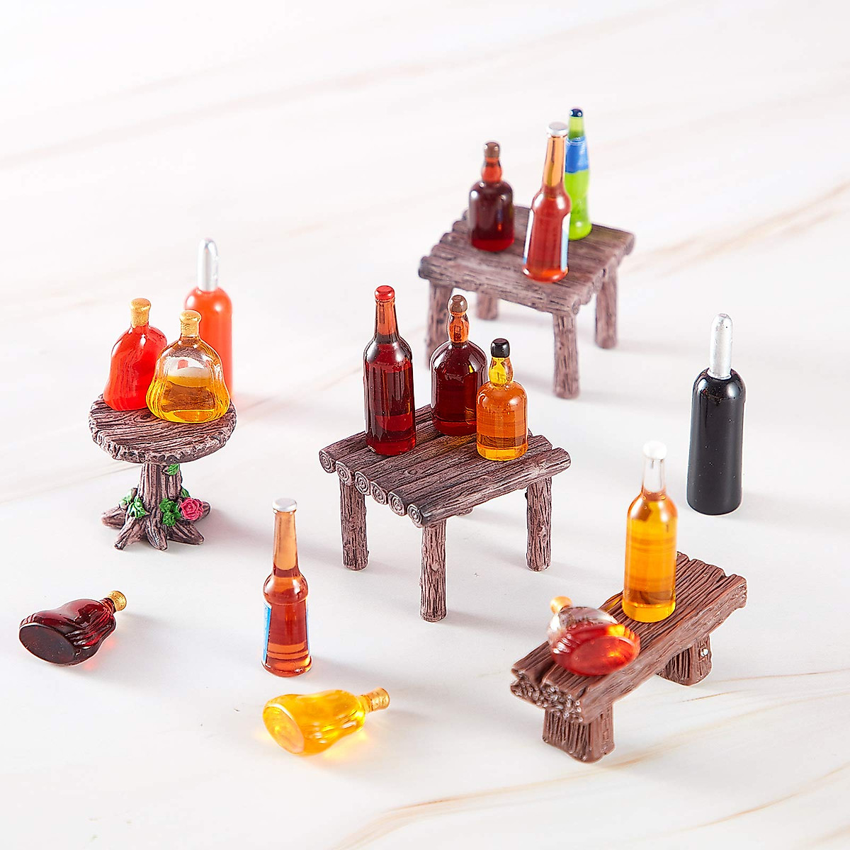 21 Pieces 21 Styles Miniature Wine Bottles with 1 Piece Mini Toilet Cake Topper Dollhouse Cake Accessories Miniature Funny Toy Set for Party Celebrating Party, Birthday Party Cake Decorations