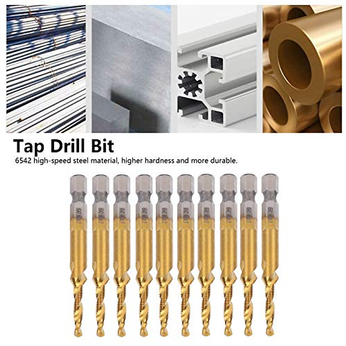 LANTRO JS 10Pcs/Set M4 Screw Tap, High Speed Steel 3.3mm Drill Bits Hex Shank Tapping Tools, Applicable for Internal Chip Removal