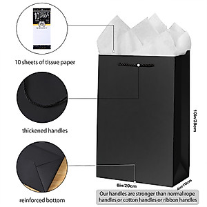 SHIPKEY 10 Pcs Luxury Black Bags with Tissue Paper, Gift Bags for Men, Groomsmen Proposal Bags 8x4x11 Kraft Paper Bags with Handles Bulk| Black Paper Bags, Black Gift Bags