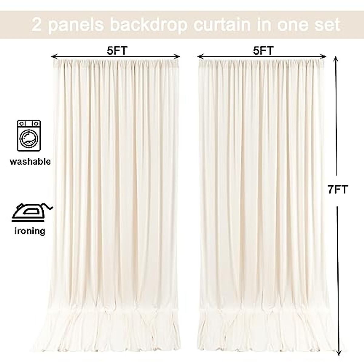 CO-AVE Champagne Backdrop Curtain for Parties 10x7ft Wrinkle Free Wedding Baby Shower Curtain Backdrop for Birthday Party Background Decorations White Chiffon Fabric Drapes 5x7ft, 2 Panels