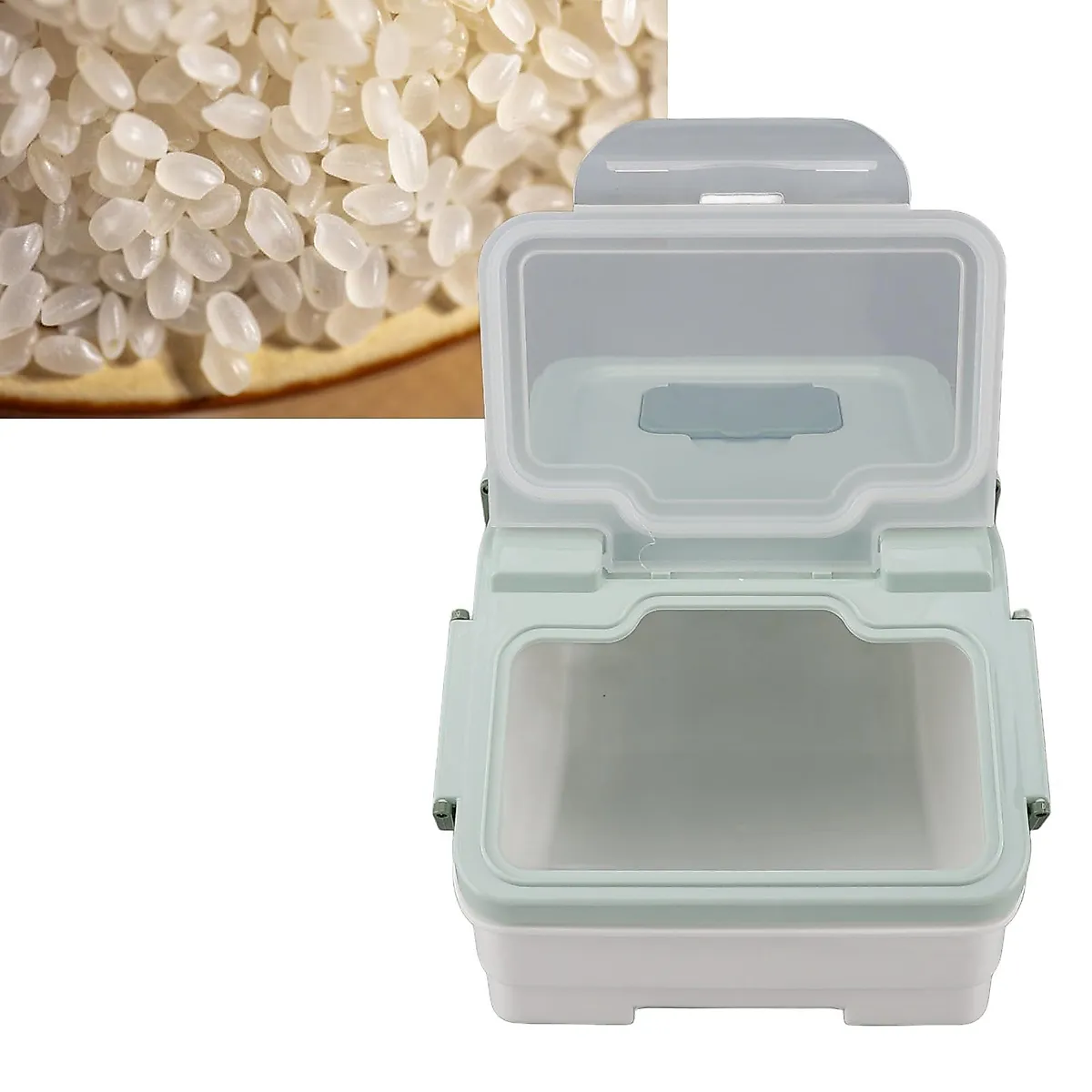 Mumusuki Large Capacity Rice Container Airtight Storage with Easy Open Lid Mint Green PP Material Multi Functional Grain Storage, for Home and Commercial Kitchens (10kg / 22lb)