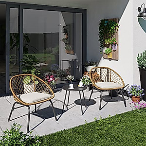 LAUSAINT HOME 3 Piece Patio Bistro Set, Outdoor Wicker Patio Furniture Sets with 2 Wide Chairs and Coffee Table, All-Weather Patio Conversation Set with Diamond Weave Design for Backyard, Balcony