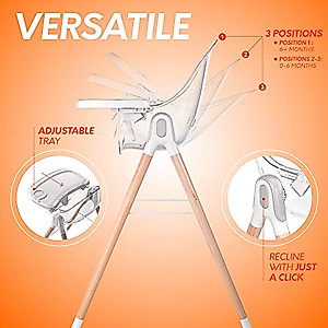 Children of Design 6 in 1 Deluxe Wooden High Chair for Babies & Toddlers, Modern Safe & Compact Baby Highchair, Easy to Clean, Removable Tray, Easy to Assemble, 6 Options 3 Seat Positions 2 Heights
