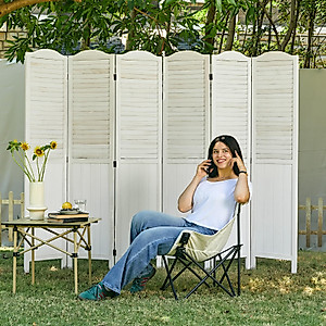 Room Dividers, 5.75Ft Individual Privacy Screens Foldable Wooden Louver & MDF Stable Wall Divider for Home Office Bedroom, 6 Panels (White-Washed)