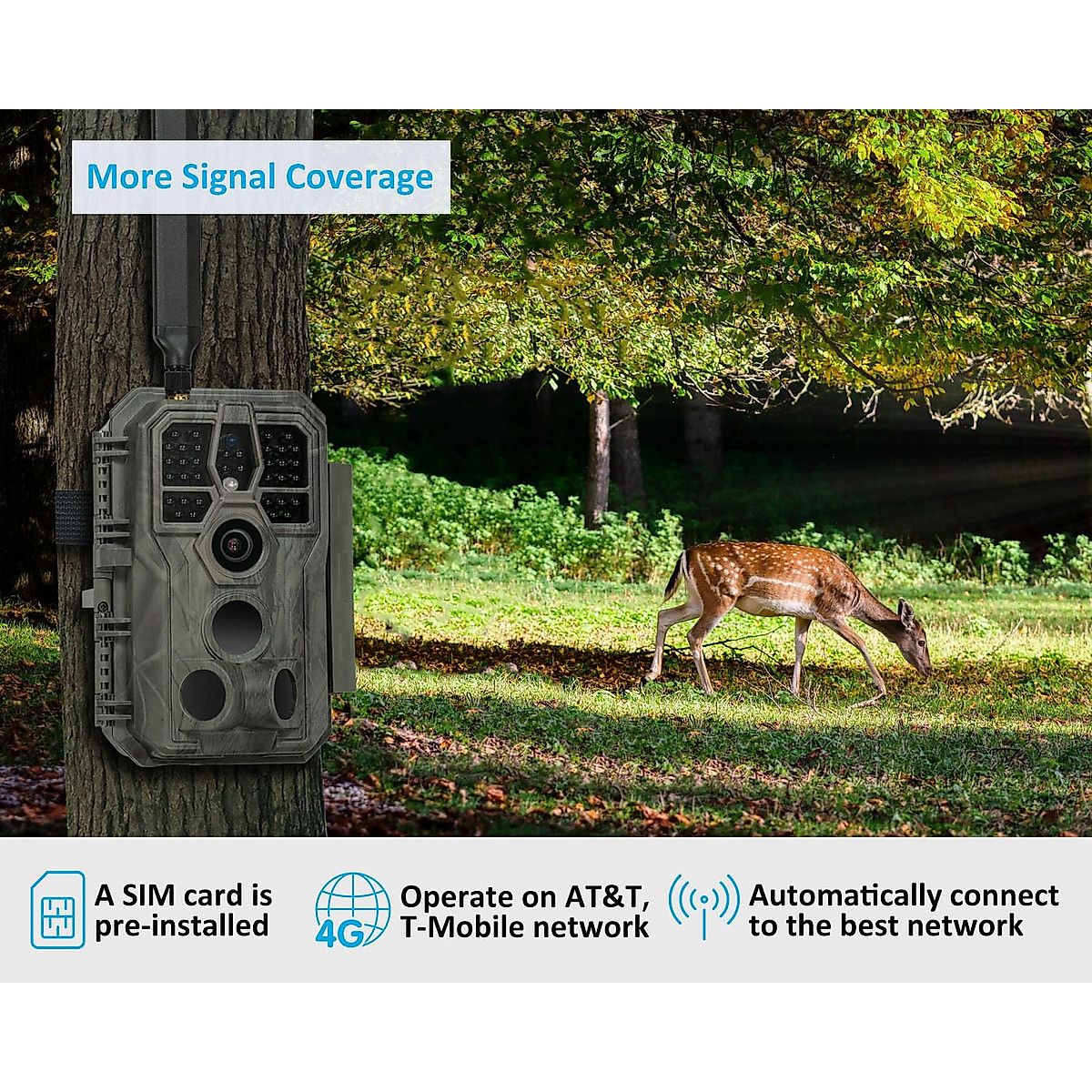 GardePro X50 Cellular Trail Camera, Full Video Preview, No-Glow IR, AT&T & T-Mobile, Game Cameras with 32MP H.265 1296p, 0.1s Trigger Speed, 100ft Night Vision