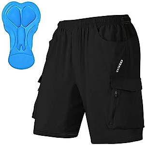Men's Mountain Bike Shorts 3D Padded Bicycle MTB Shorts Loose-fit Lightweight MTB Cycling Shorts (All Black-M)