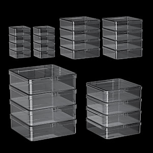 Oarolloy 16 Pieces Small Plastic Containers with Lids 4 Mixed Sizes Clear Empty Storage Boxes for Small Items, Craft Projects