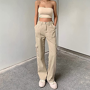 Cargo Pants Women High Waist, Baggy Cargo Jeans with Pocket Baggy Jogger Relaxed Y2K Pants Fashion Jeans X-Large