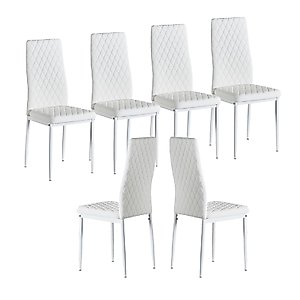 Wycian Boho Accent Chair, Chair Seat Cushion 6PCS Pu Leather White Seat Height 18.31" Living Room Bedroom Dining Rooms Garden