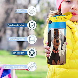 Stainless Steel Water Bottles I Love My Dog Dachshunds Travel Water Cups with Handle And Silicone Straw Drinking Cup with Leak Proof Lid Thermo Travel Mug for Women Men