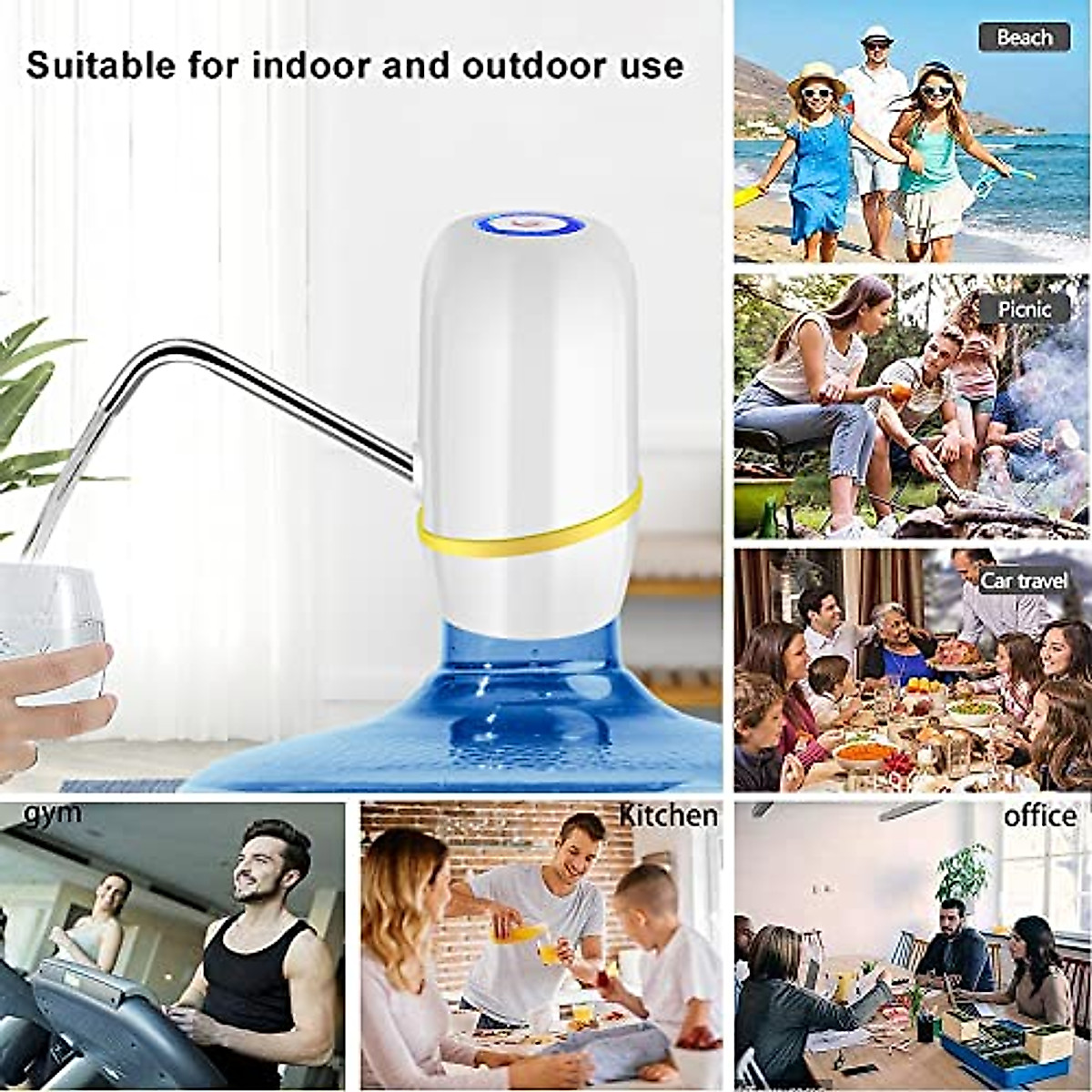 DIOP 5 Gallon Water Pump Dispenser | Electronic Automatic Drinking Water Pump | USB Charging Silicone Portable Water Bottle Pump for Kitchen | Automatic Water Dispenser | Office | Gym | Picnic