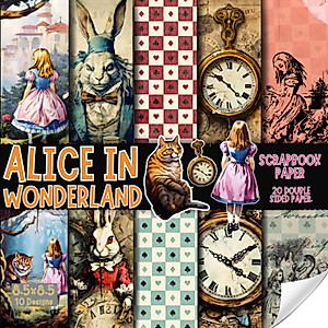 Alice in Wonderland scrapbook paper part tow, 8.5x8.5, 10 Designs, 20 Double-Sided Sheets: Scrapbooking Paper for Junk Journals, Decorative craft ... & Mixed Media, Origami, Collage & Card Making