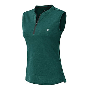 YSENTO Women's Golf Apparel Shirts Clothes Outfits Sleeveless 1/4 Zip Collarless Dry Fit UPF 50+ Tennis Polo Tank Tops Army Green Size XXL