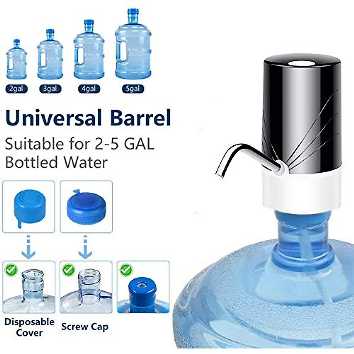 5 Gallon Water Dispenser, Portable Water Bottle Pump, Automatic Water Dispenser for Home Kitchen Office Camping for 2-5 Gallon Jugs