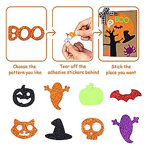 Halloween Stickers for Kids, 800 Pcs Glitter Foam Craft Stickers Self Adhesive Pumpkin Shape Stickers for Kids Party Halloween Decorations