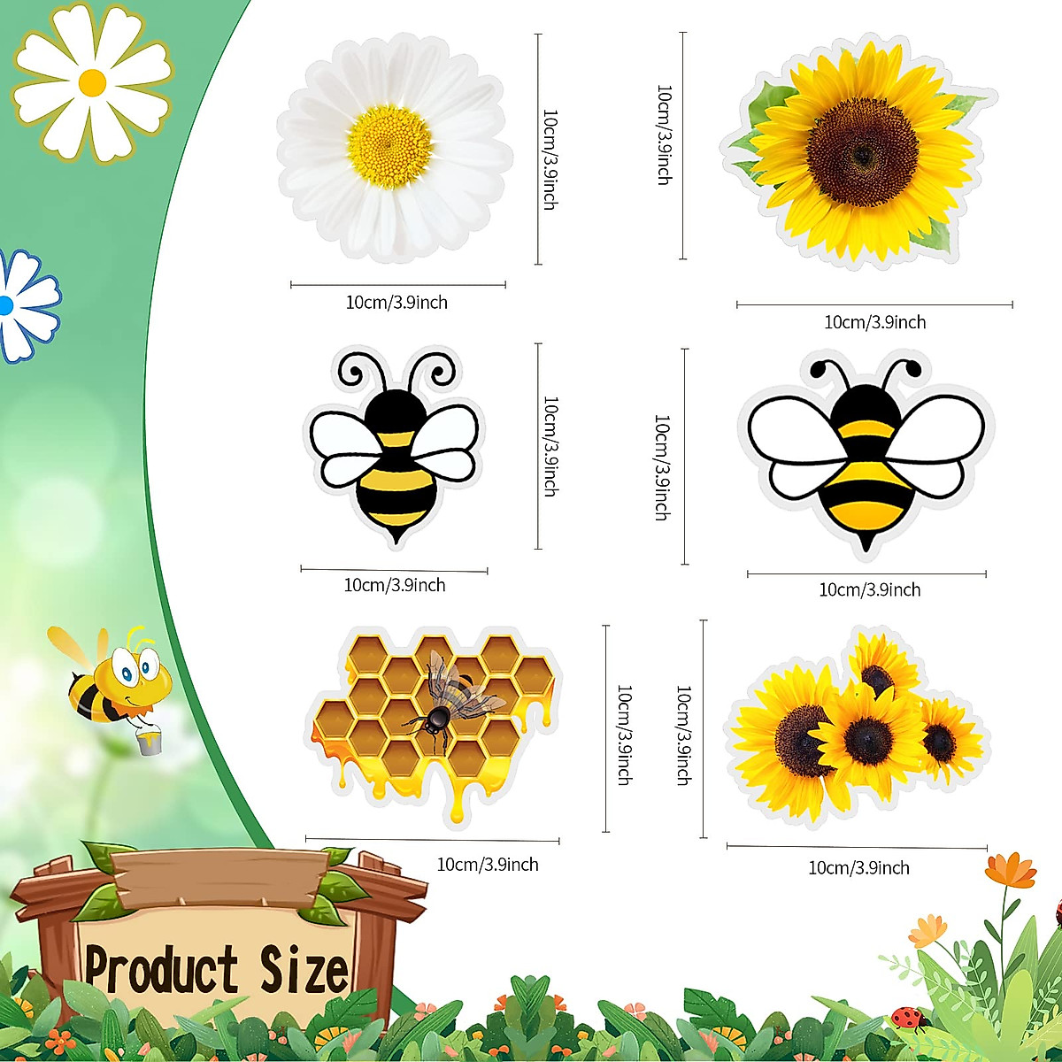 Hoteam 12 Pieces Car Magnets Sunflower Magnet Bee Honeycomb Daisy Flower Bee Magnets Cute Reflective Waterproof Honeybee Magnetic Stickers for Refrigerator Vehicles Whiteboard Locker Fridge Decor