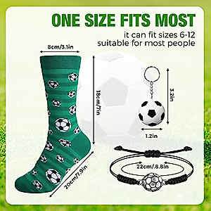 JaGely 10 Pcs Novelty Soccer Socks Gift Pack,Including 2 Pairs Soccer Crew Socks, 4 Pcs Adjustable Soccer Bracelets, 4 Pcs Soccer Keychains for Men Women and Teens, One Size