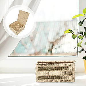 Cabilock 3pcs Drawer Bedroom Wicker Handwoven Vanity Bin Small Organizer Rattan Table Lid Gift Fruit Bathroom Laundry Bread Decorative Square Organizing Straw Flower Paper with Storage