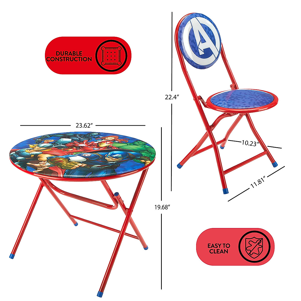 Marvel Avengers 3 Piece Foldable Round Table and Chair Set, Ages 3+