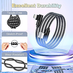 iPhone Charger Cable 10FT Lightning Cable 90 Degree Angled 3Pack Nylon Braided Apple MFi Certified Data Sync Cord for iPhone 13/13Pro/12/11/11Pro/11Max/X/XS/XR/XS Max/8/7/6 (White, 10ft)