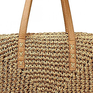 Straw Bag Handwoven Summer Beach Shoulder Bag Rattan Crossbody Purse Top Handle Bag Woven Tote for Women Gilrls (Beige)