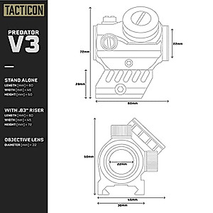 Predator V3 Compact Red Dot Sight | Combat Veteran Owned Company | 45 Degree Offset Mount and Riser Mount Included | Reflex Rifle Optic with 11 Adjustable Brightness Settings | Reddot Gun Scope