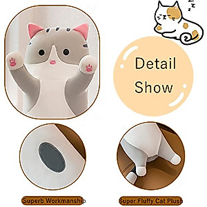 Rexinc Long Cat Plush Pillow Toy Sleeping Pillow Cute Cartoon Cat Stuffed Animals Soft Long Body Pillow Gift for Kids(19.68in,Gray)