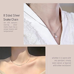 925 Sterling Silver Necklace for Women sterling silver chain with Single Pearl Pendant Necklace Snake Chains Design for Fashionable women High-end Gifts- Silver pearl necklace