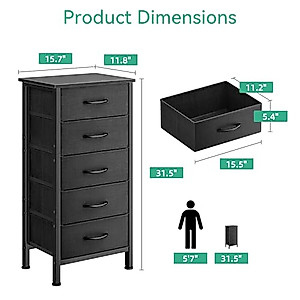 AODK Dresser for Bedroom with 5 Storage Drawers, 31" Small Dresser Chest of Drawers Fabric Dresser with Sturdy Steel Frame, Black