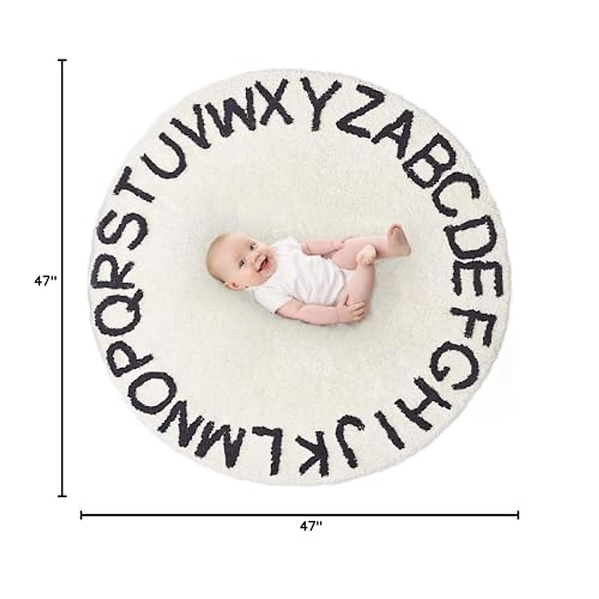 Habudda Pure Cotton Nursery Rug, Playroom Rugs for Baby Play Game Area, ABC Alphabet Classroom Learning Mat, Soft Non-Slip Bedroom Decor Carpet for Baby Boy and Girl, 47" Round