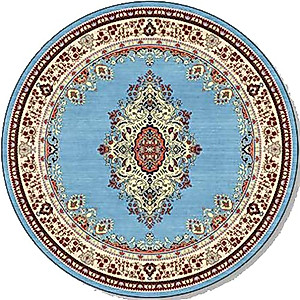 LIKETN Vintage Bohemia Area Rug Boho Floral Round Geometry Decor Carpet for Farmhouse Bedroom Living Room Kitchen Runner Mat Non Slip Bathroom Rugs Indoor Outdoor Doormat 3' X 3'/Light Blue
