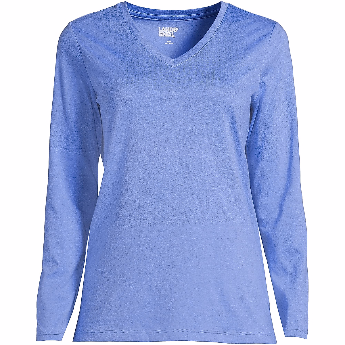 Lands' End Women s LS Relaxed Supima V Neck T Shirt Chicory Blue Plus 2X