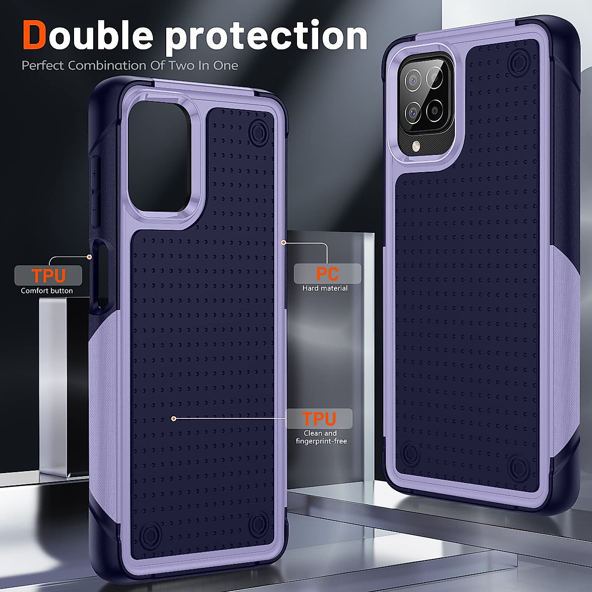 Jeylly for Samsung Galaxy A12 Case, Samsung A12 Phone Case with Screen Protector [2 Pack], Heavy-Duty Tough Rugged Slim Shockproof Protective Case for Samsung Galaxy A12/M12, Light Purple