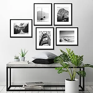 Americanflat 16x20 Picture Frame with Polished Plexiglass - Set of 5 - Use as 11x14 Frame with Mat or 16x20 Frame Without Mat - Galleria Collection - Gallery Wall Frame Set for Wall Display - Black