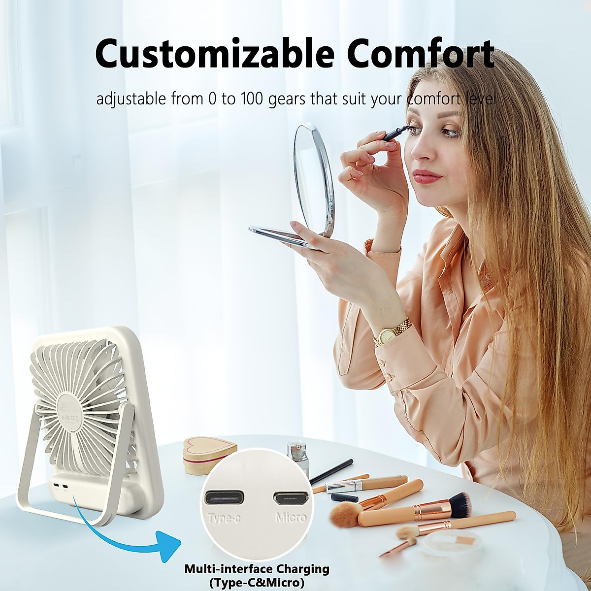 WhiteRhino Desk Fan 2000mAh Rechargable Fan,USB Fan Portable Table Air Circulator Fan with Aromatherapy,100 Speeds,39ft,180° Tilt,Ultra Quiet Digital Display Personal Fan Table Fan for Home Office
