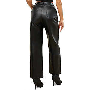 DALLNS Women Black Faux Leather High Waisted Straight Leg Vegan Matte Leather Business Pant Trousers Pu Bottoms Office Concert Outfits Black-S