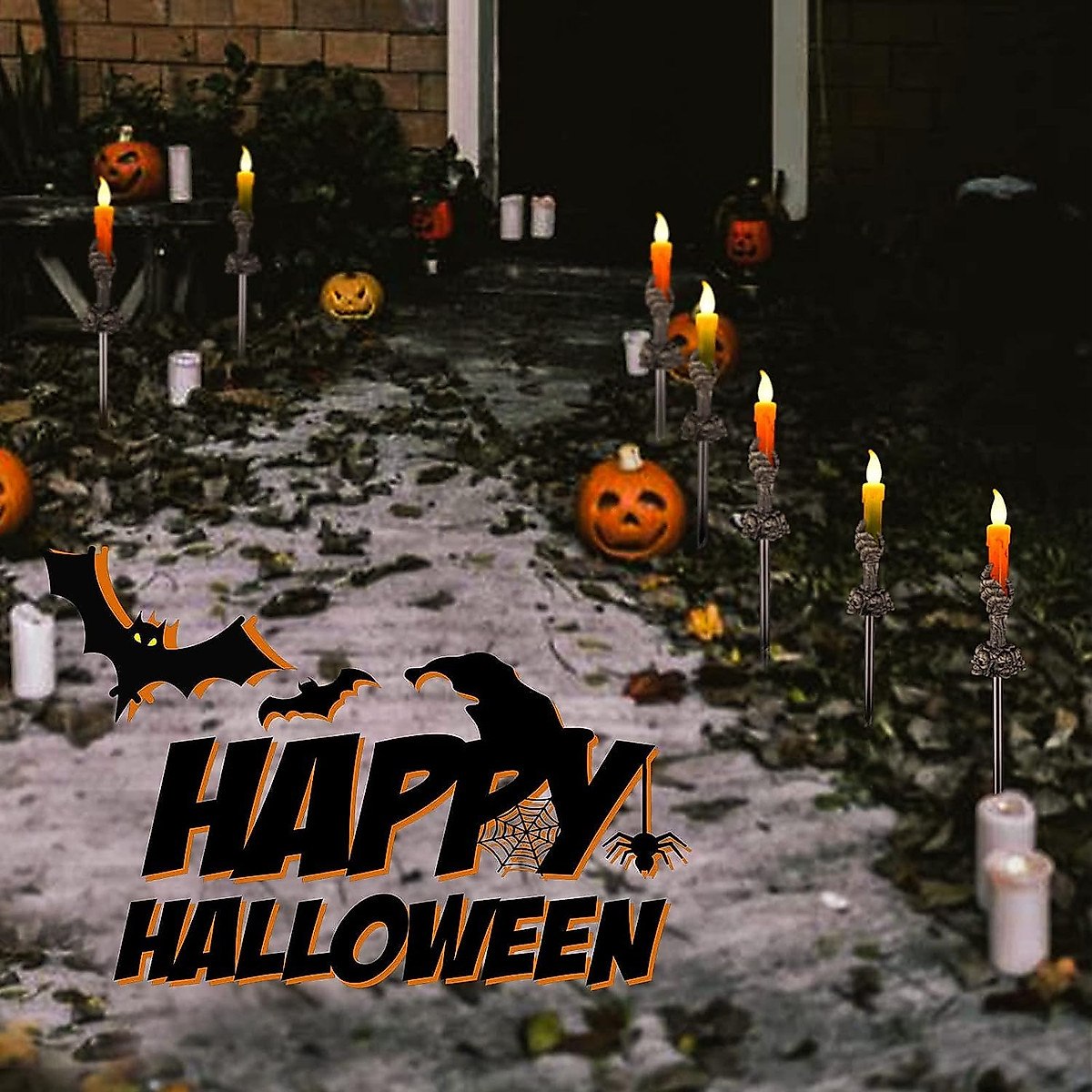 VOGVOG Halloween Pathway Lights, 5 Pack Candle Skull Hand Candle Holder, LED Halloween Decor Candle Lights, Solar Powered, Indoor and Outdoor Party Home Garden Porch Halloween Decoration