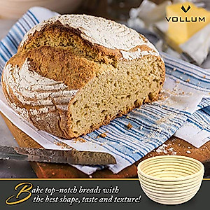 Vollum Bread Proofing Basket Banneton Baking Supplies for Beginners & Professional Bakers, Handwoven Rattan Cane Bread Maker for Artisan Breads, 7 x 4 Inch, 0.5-Pound Round Brotform Natural