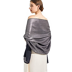 Ciormis Sparkly Shawls for Women, Metallic Black & Silver Wedding Pashmina Shimmer Scarf Wraps for Evening Wear (Black & Silver)